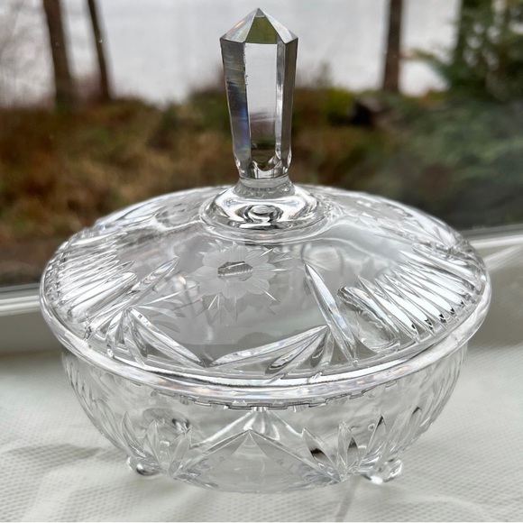 Accents | Vintage Blown Glass Scroll Footed Candy Dish With Finnial Lid ...